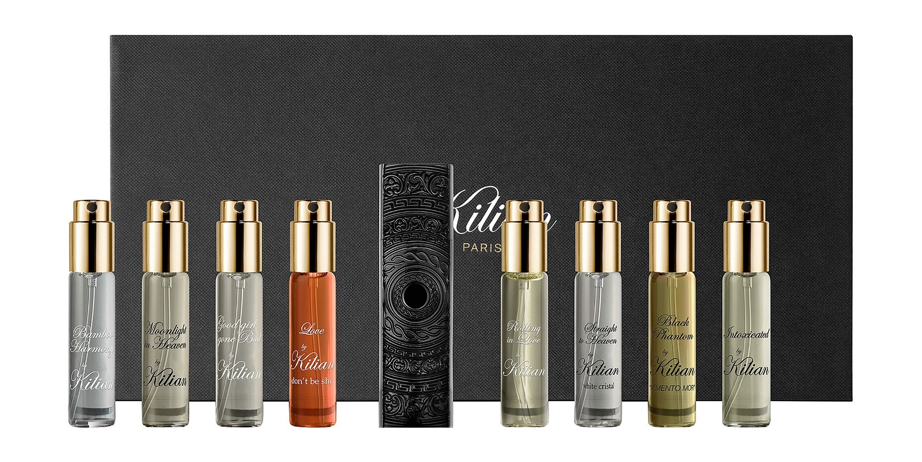 By Kilian Discovery Set 8 X 7,5 ml ( Bamboo Harmony, Moonlight in Heaven, Good girl gone Bad, Love, Rollin in Love , Straight to Heaven, Black Phantom, Intoxicated, Atomizer Black )
