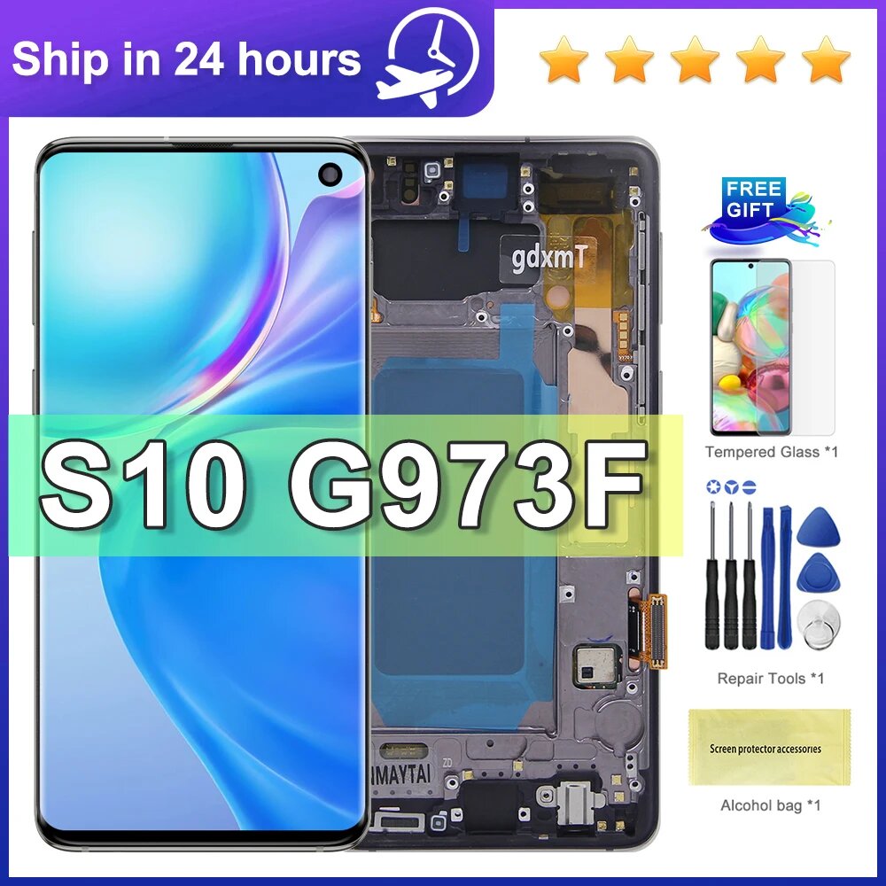 AMOLED для Samsung S10 ЖК-дисплей G973F/DS G973 G973U SM-G973 Дисплей с дигитайзером сенсорного экрана в сборе S10 Дисплей с рамкой