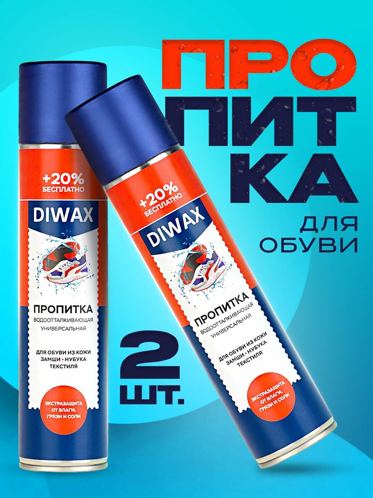 Водоотталкивающий спрей для обуви и одежды комплект 2 шт, пропитка водоотталкивающая, для замши велюра нубука текстиля кожи, от воды грязи снега соли реагентов 300 мл