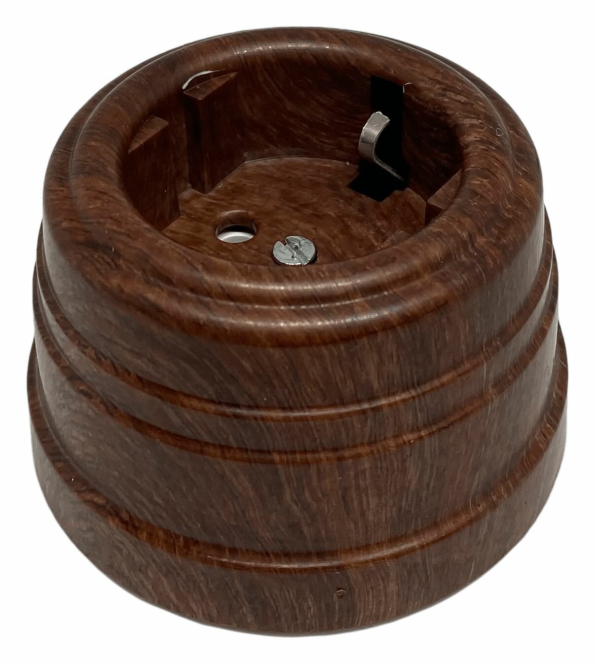 МезонинЪ / Ретро розетка пластиковая двухполюсная, с заземляющим контактом, цвет - орех. Серия "Усадьба"