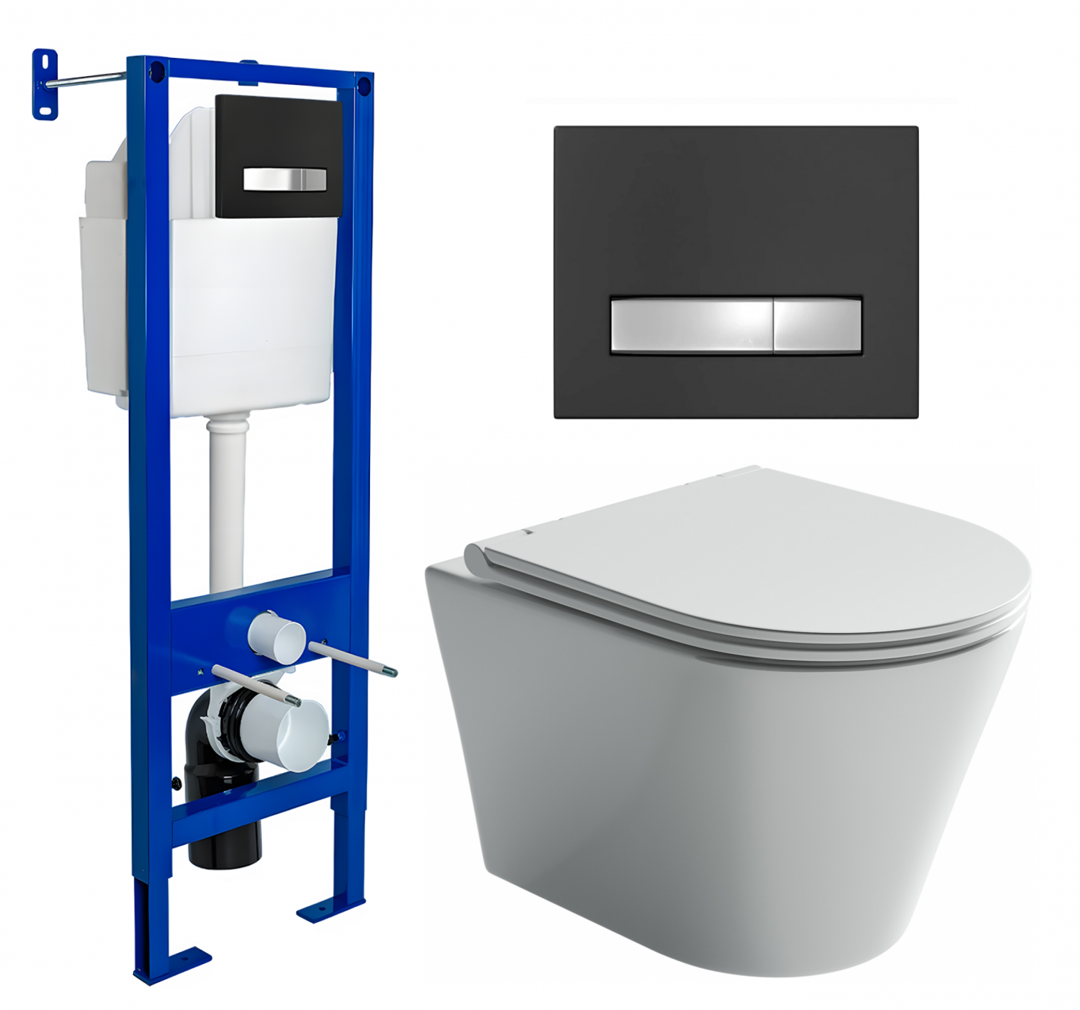 Комплект 3 в 1 инсталляция Berges Atom Line 410 + Унитаз подвесной Ceramica Nova Forma CN3011 + кнопка черная, хром