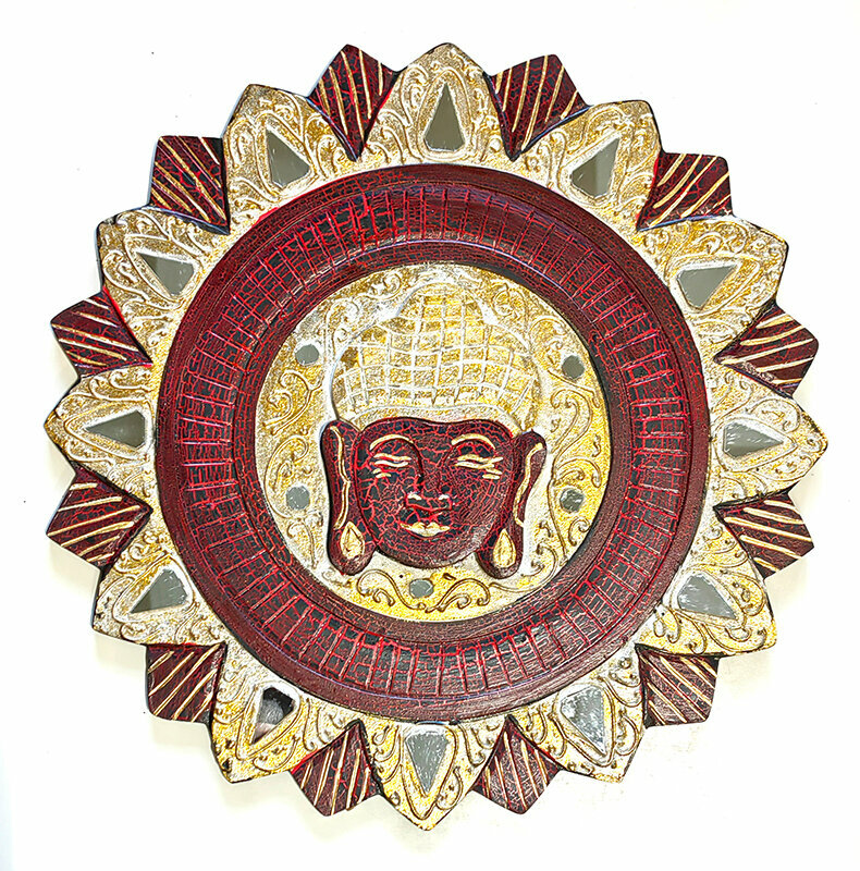 Панно настенное будда - олицетворяет мудрость, исцеление, защиту и достижение цели (дерево, зеркальная мозаика, 40 см.), с острова Бали, 1 шт.