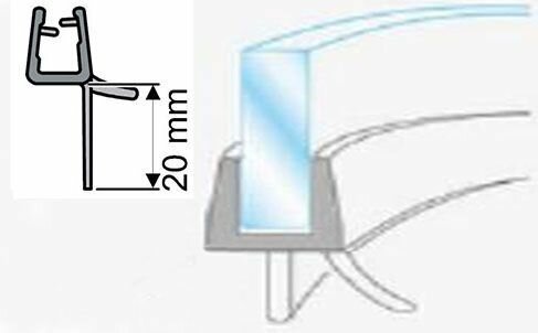 Уплотнитель С25 нижний, радиусный, для изогнутых дверей в душевой кабине. Для стекла(4,5,6,8мм)