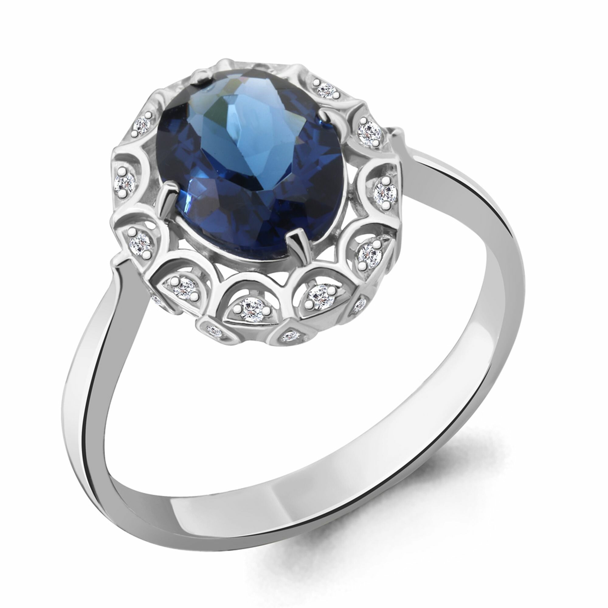 Кольцо, белое золото, 585 проба, бриллиант, сапфир