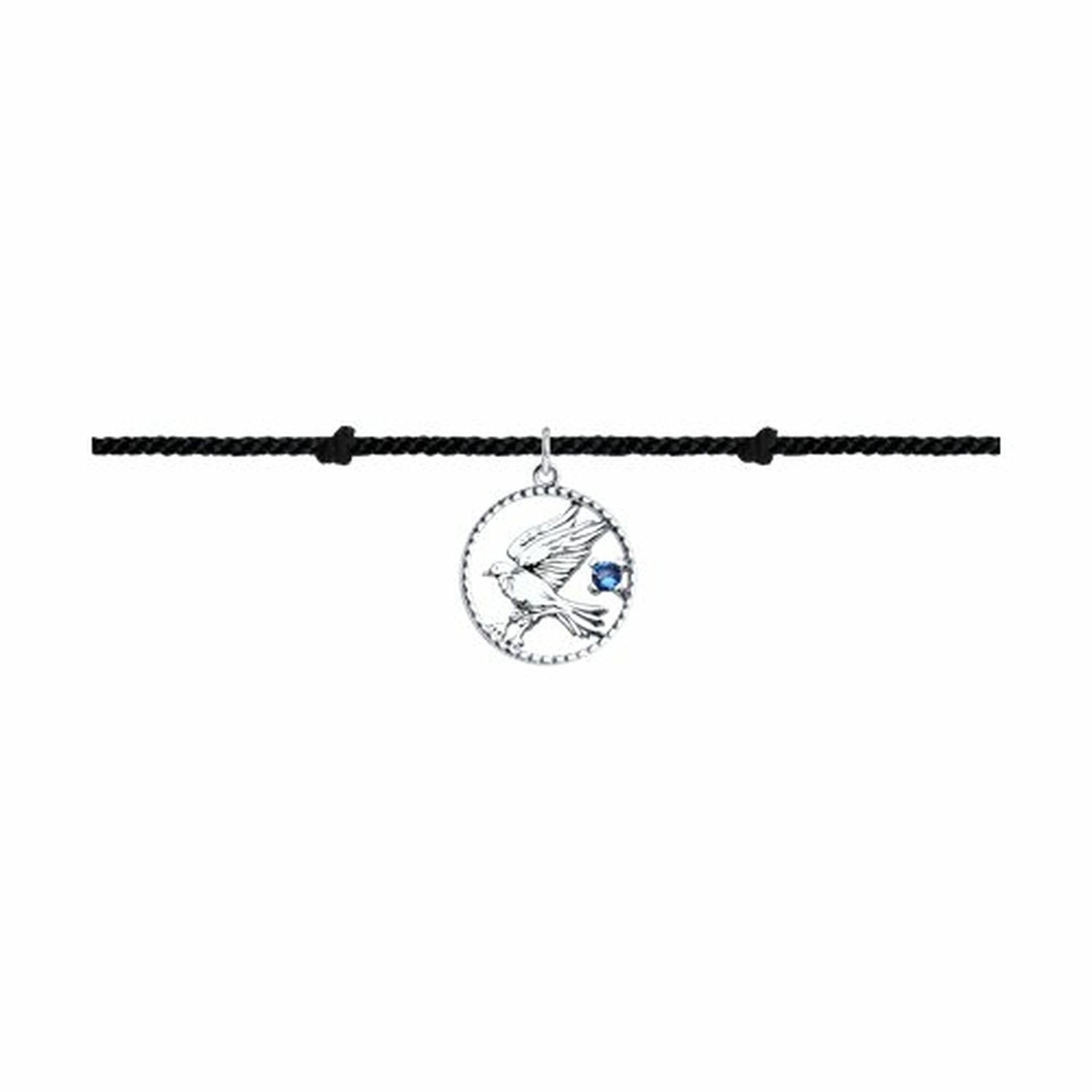 Браслет-нить, серебро, 925 проба, родирование, фианит