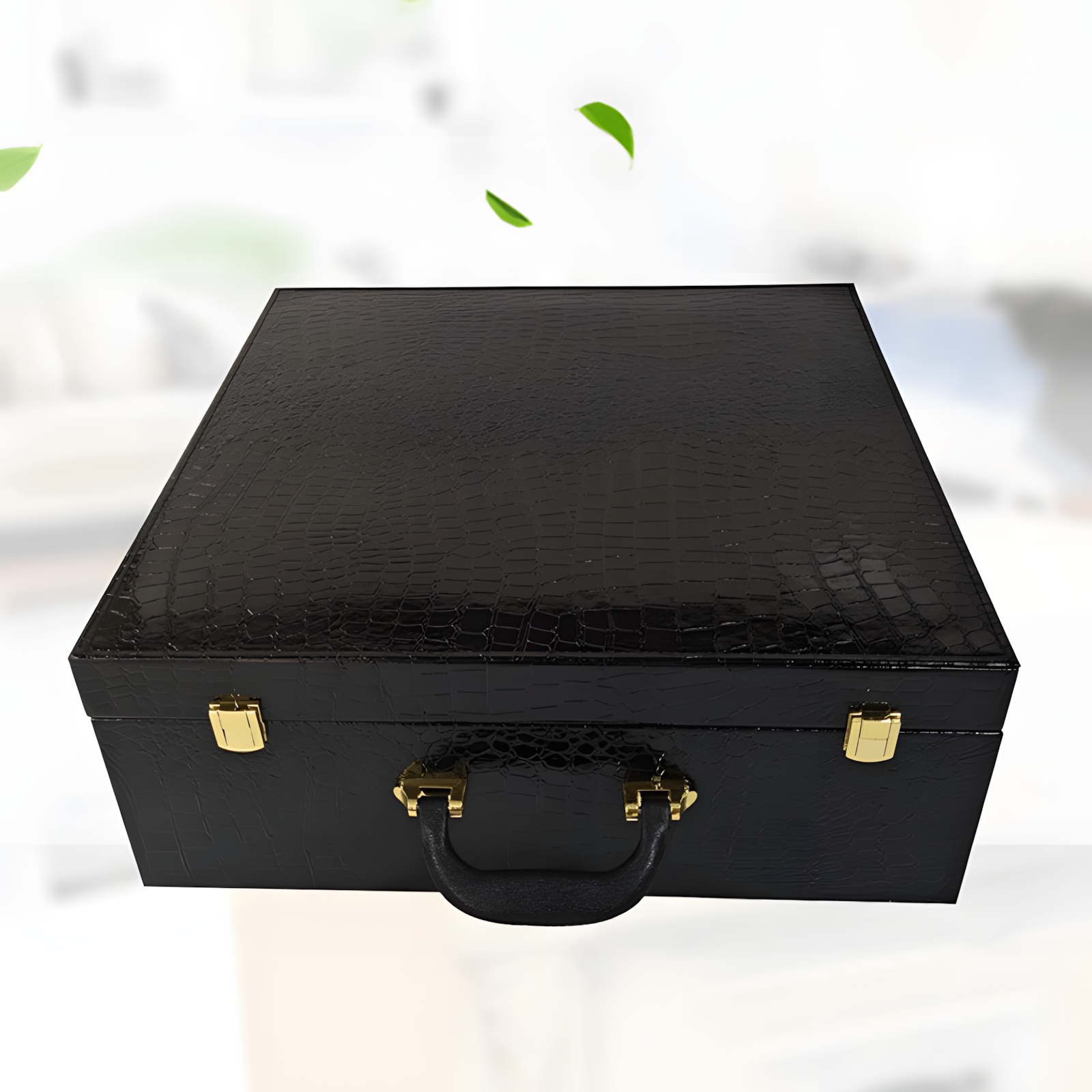 Подарочная упаковка-чемодан под кожу крокодила, 44x40x18 см, черная