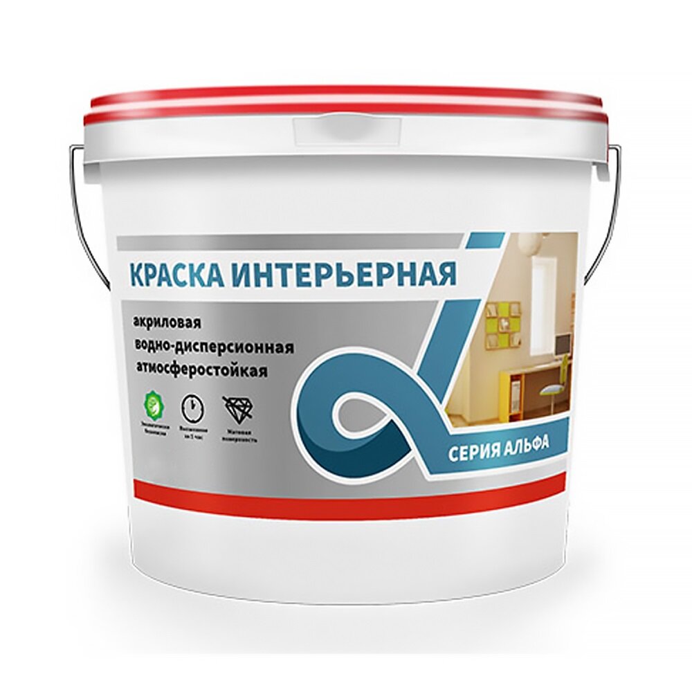 Краска интерьерная водно-дисперсионная Alfavit серия Альфа, супербелая, 14 кг