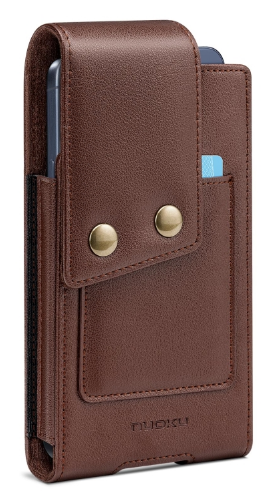 Вертикальный кожаный чехол на пояс кобура Nuoku для смартфонов до 6,7' (Brown)