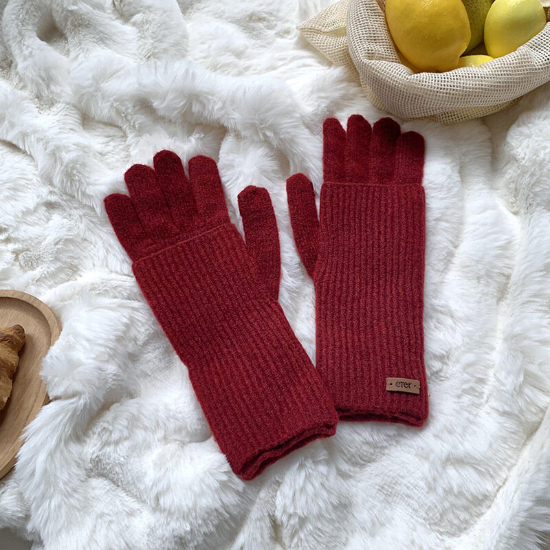 Перчатки, двухслойные, вязаные, сенсорные, винно-красные