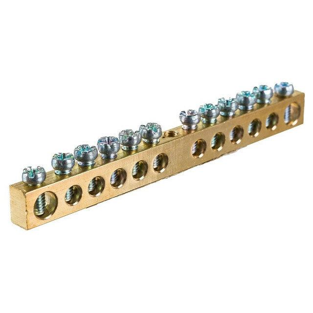 Шина нулевая NAVIGATOR NBB 12 отверстий крепеж по центру 1шт латунь