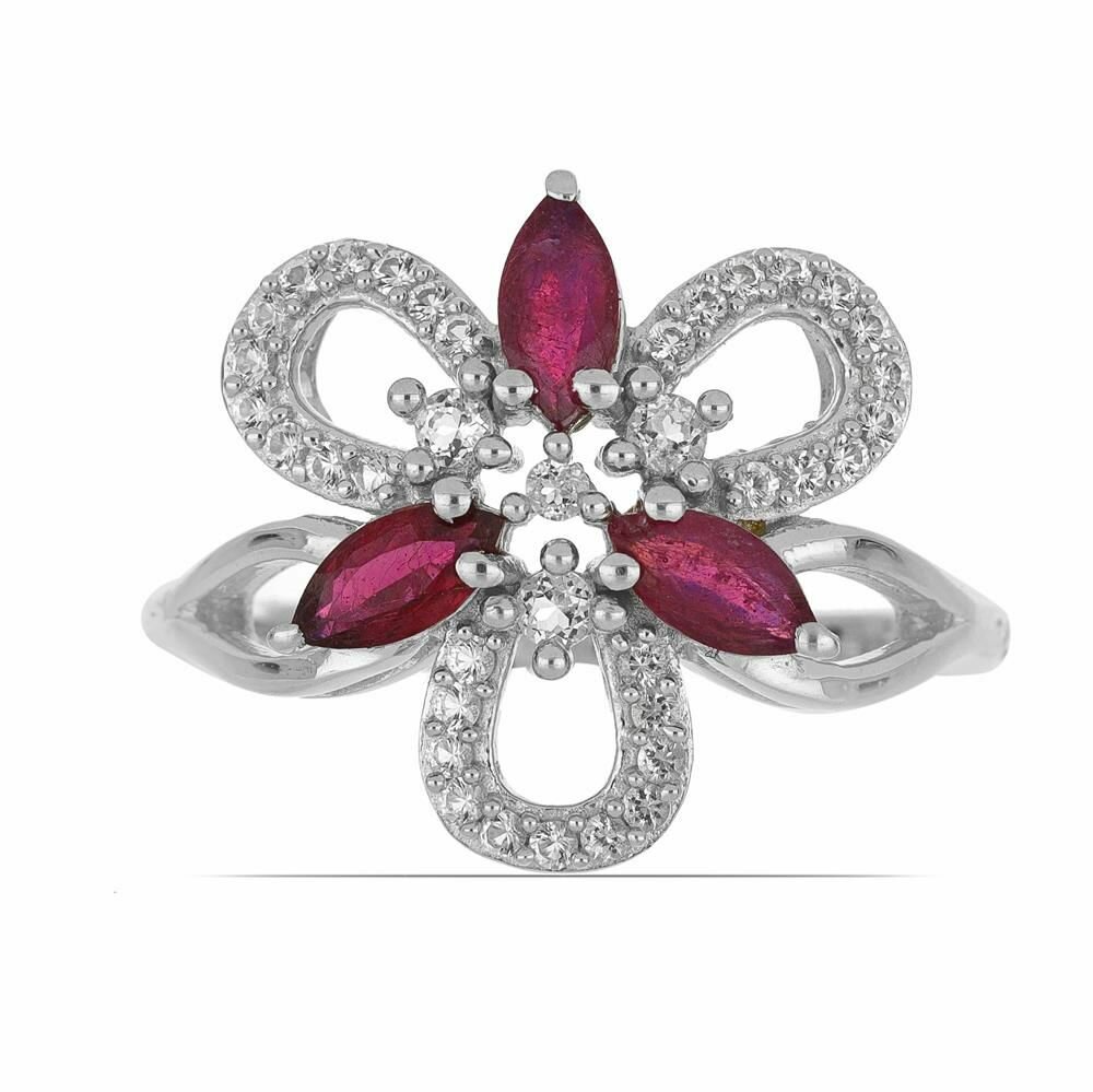 Кольцо, серебро, 925 проба, родирование, рубин, топаз