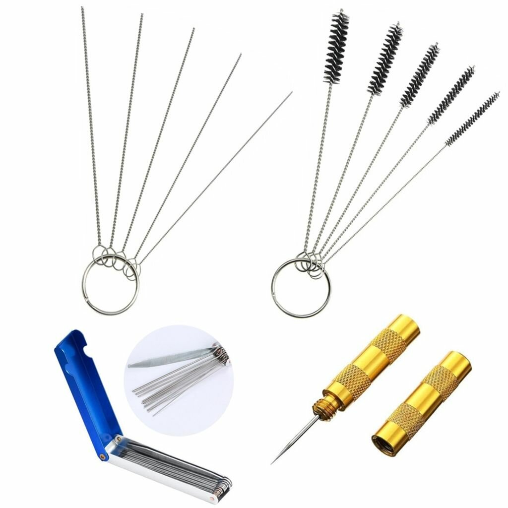 Набор инструментов Щетка для чистки карбюратора-набор из 10 предметов с алюминиевой коробкой и сквозной иглой + одинарная сквозная игла