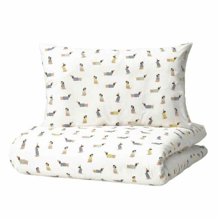 IKEA DROMSLOTT - детский пододеяльник, белый с рисунком, 110x125/35x55 см