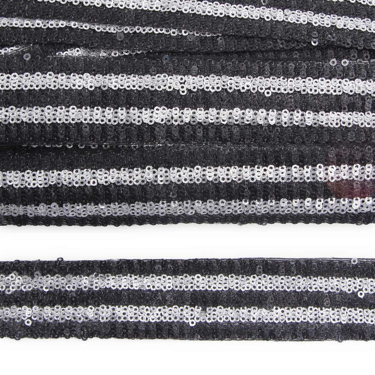 3AR070 Тесьма декоративная с пайетками лампасная 3,5см*14,63м (черный)