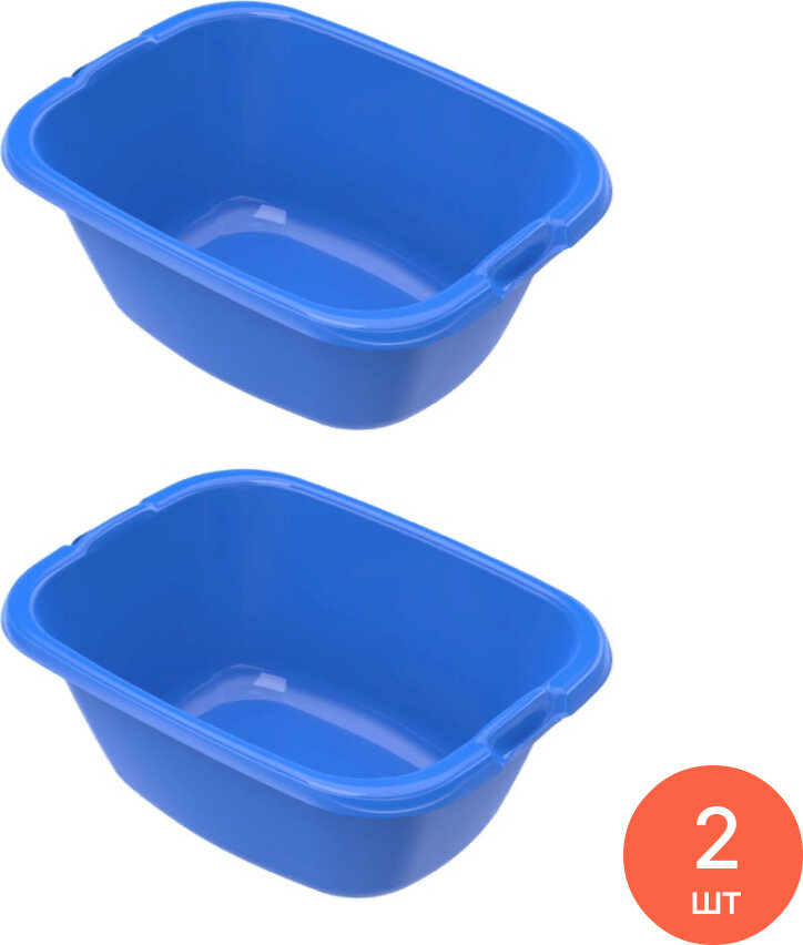 Таз хозяйственный Альт-Пласт с ручками овальный, синий полипропилен 490х360х175мм, объем 16л / товары для дома (комплект из 2 шт)