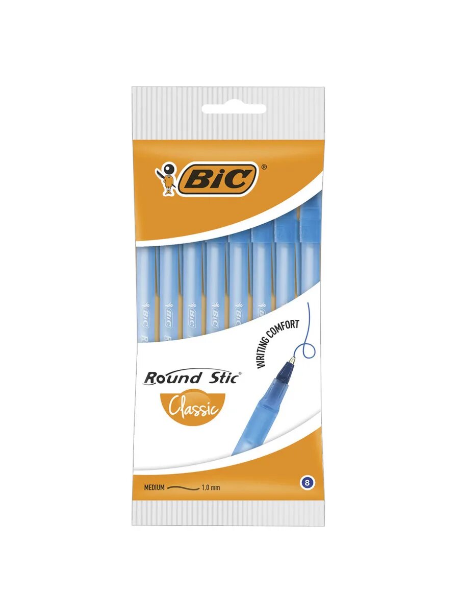 6шт Ручки шариковые BIC "Round Stic", набор 8 шт, Синие, уз