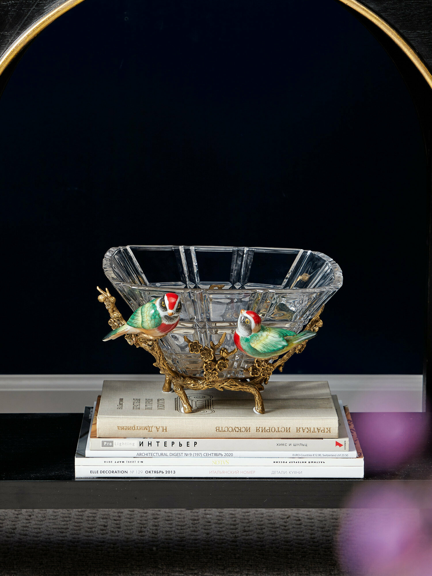 HGL488/1/GLASS Чаша с птичками 29х27х15см, Стекло, фарфор, бронза, прозрачный, Glasar