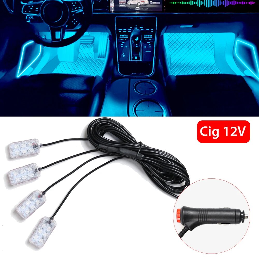 Светодиодный автомобильный окружающий свет для ног с USB/зажигалкой для сигарет, Cig 4in1 Ice Blue