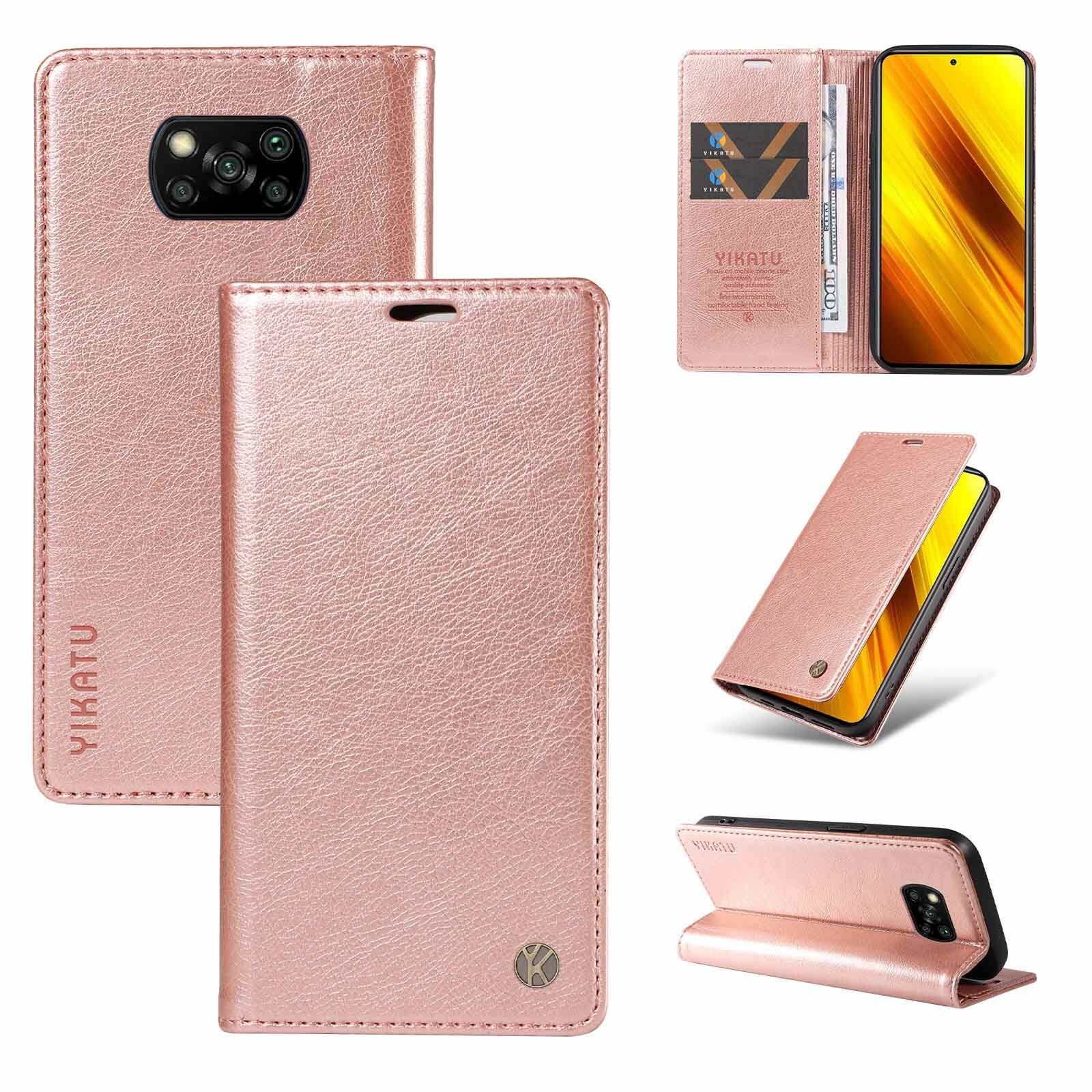 YIKATU Кожаный чехол для Xiaomi Poco X3 / Poco X3 Pro / Poco X3 NFC Магнитное притяжение внутри ( Поко Х3 / Поко Х3 Про / Поко Х3 NFC ) с визитницей из экокожи книжка