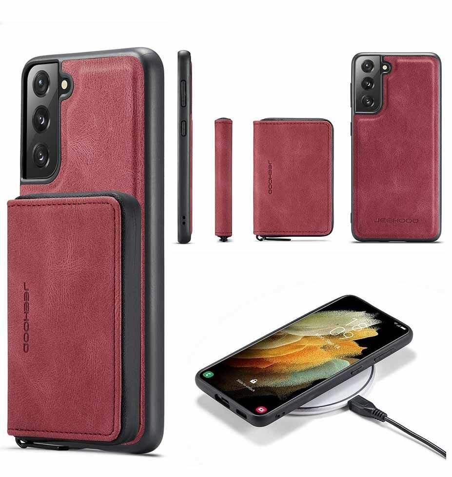 JEEHOOD Тонкий кожаный чехол для Samsung Galaxy S21 (Самсуиг Галакси С21 ) , защитный чехол для телефона, съемный чехол-кошелек с карманом