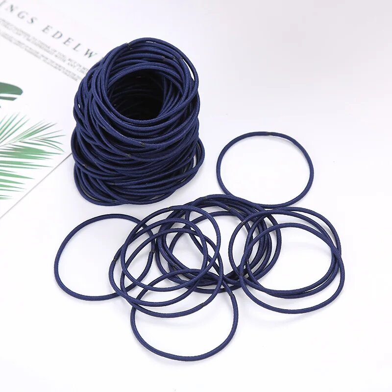 Резинки для волос черные Nylon 100 шт Темно-синий, Navy Blue
