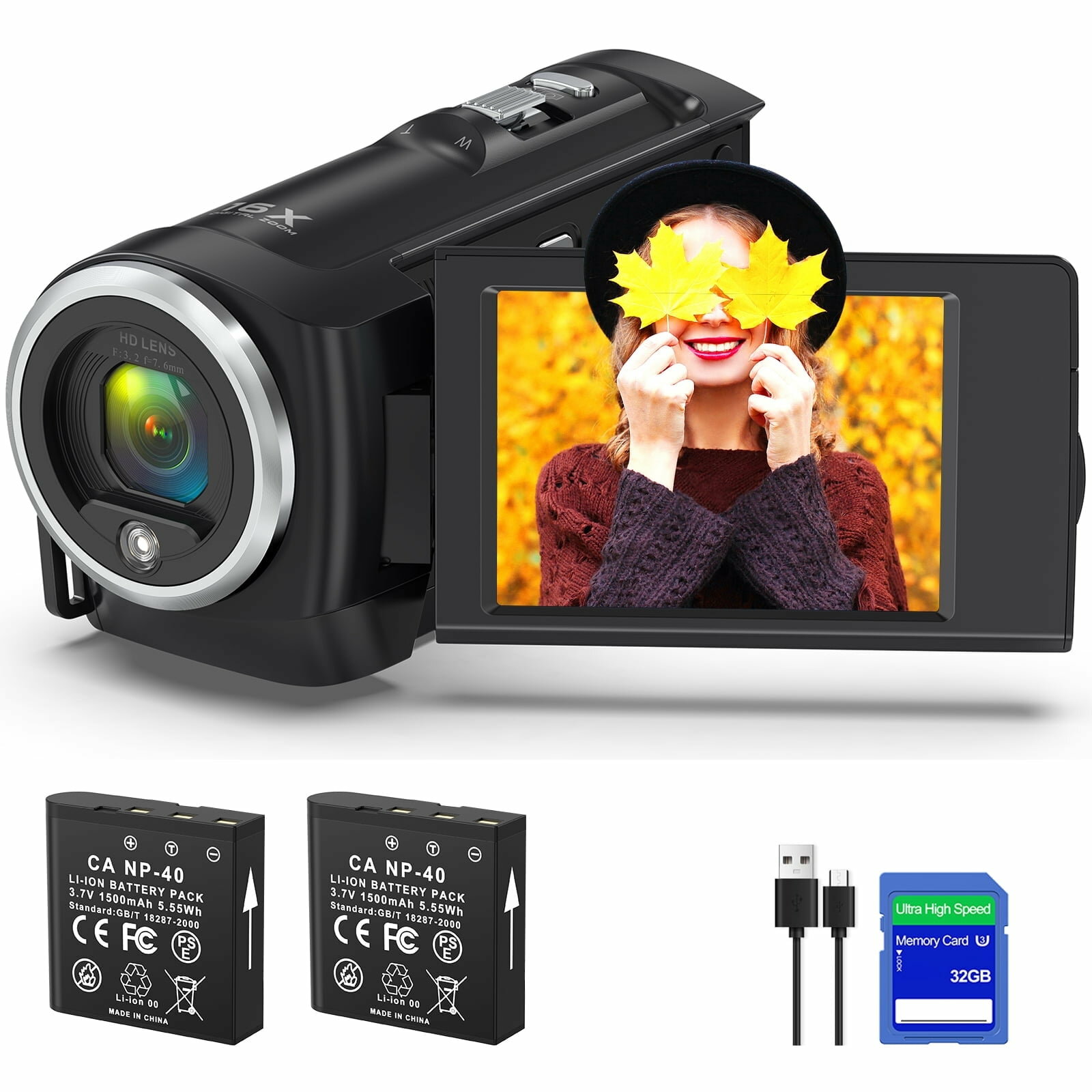 Видеокамера для Youtube Camcorder Film Camera QHD 2.7K 50MP Vlogging Digital Camera с 32 ГБ картой и 2 батареями