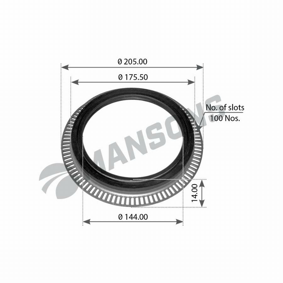 Сальник ступицы 145*175/205*14/9 задней с ABS MB/MAN GR180 (Mansons)
