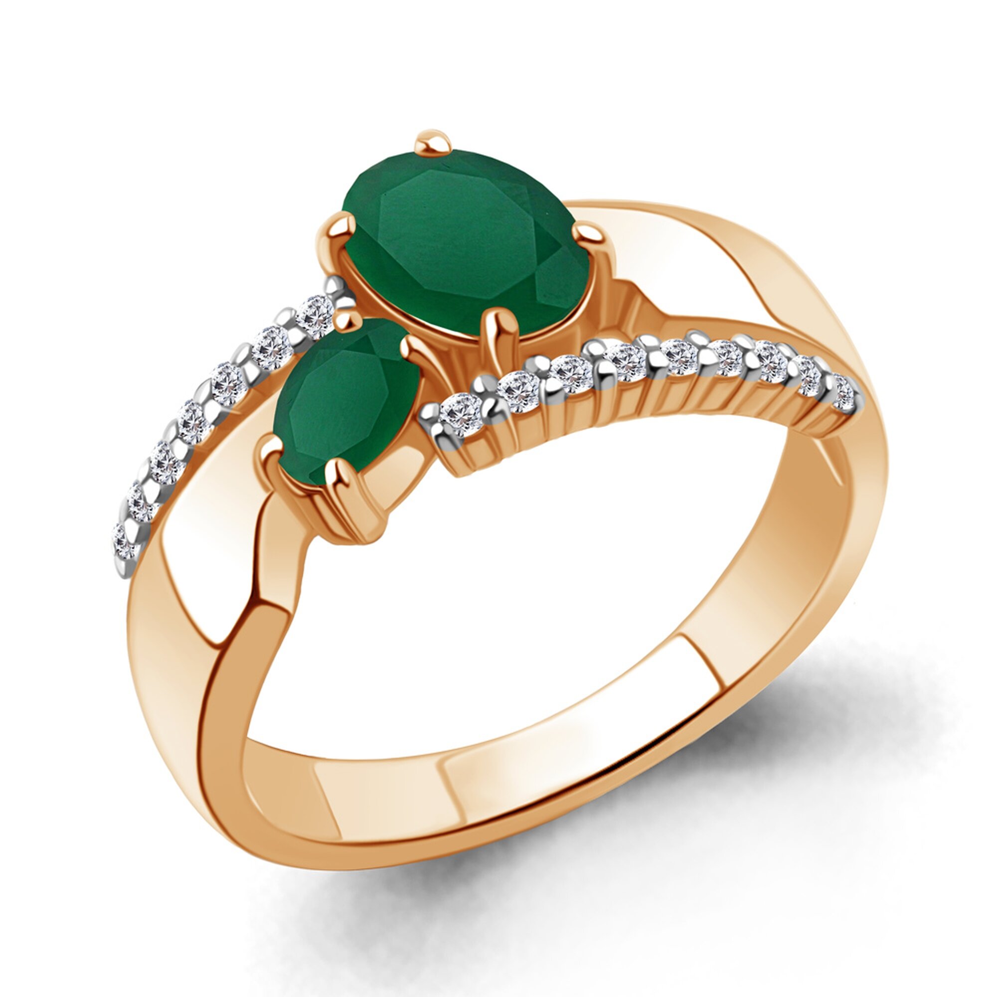 Кольцо, серебро, 925 проба, золочение, фианит, агат