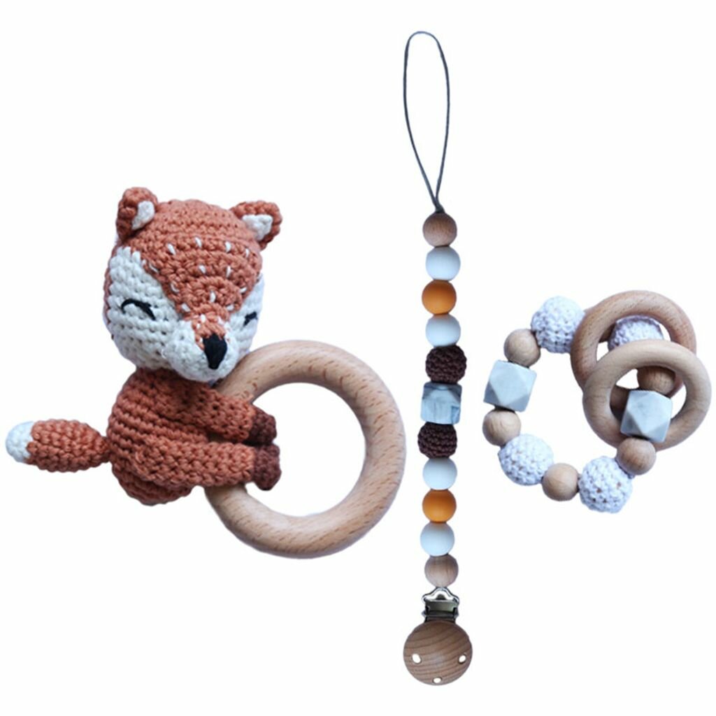 Зажим для детской соски-цепочки, держатель пустышки, деревянный браслет прорезывания зубов, вязанный крючком прорезыватель