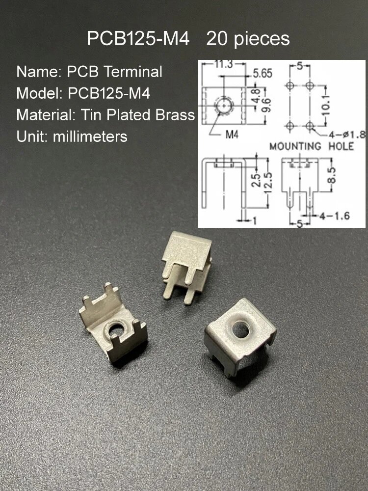Клеммы SZBOYICH латунные винтовые M3 M4 PCB125-M4 20pieces
