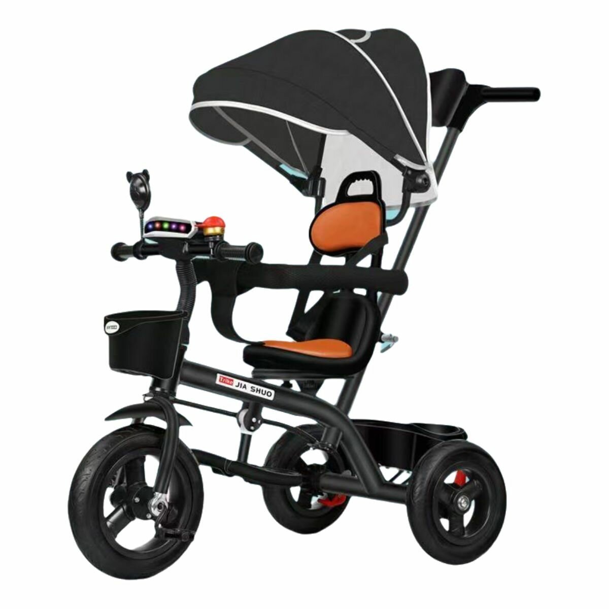 JIA SHUO Детская трехколесная коляска для детей от 1 до 6 лет с тепличным ременным тормозом, титановым пустым колесом, мягким сиденьем с музыкой и подсветкой.