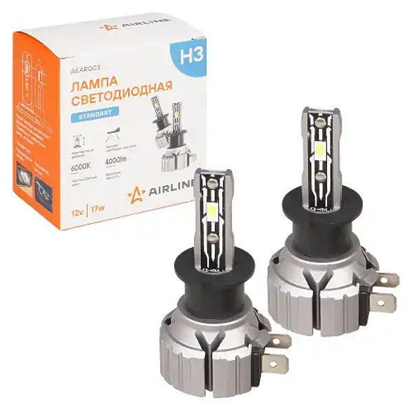 AIRLINE AEAR003 лампa светодиод, h3, 12в, 17вт, 6000к (бел.), 4000лм, для рефлект. / линз. оптики, кмпл.