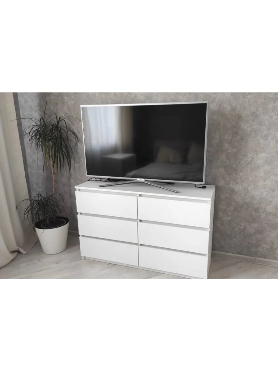 Комод для вещей, шариковые направляющие, 6 ящиков, 120x74x40 см, белый — фото 1