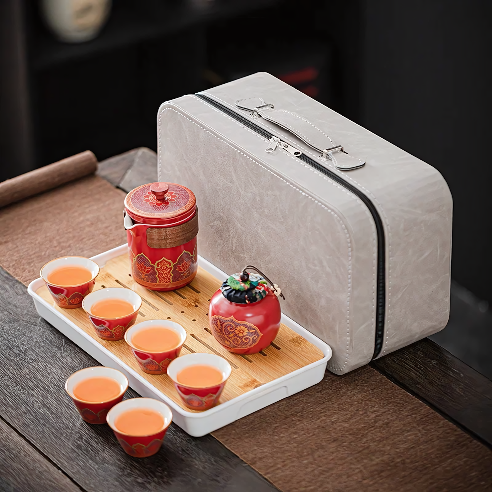 Портативный дорожный чайный набор ， Чайный сервиз «Китайский кунг-фу» ， Набор из 10 предметов