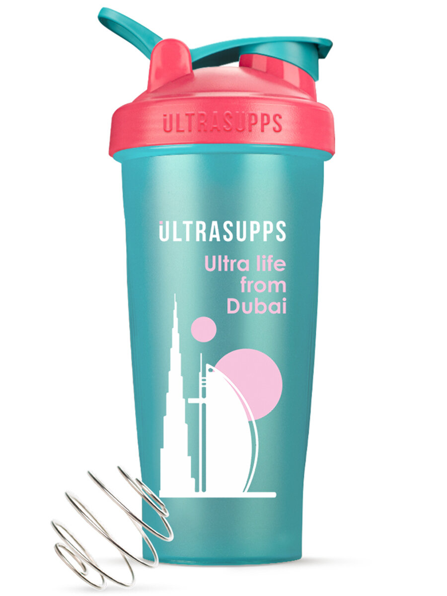 Шейкер спортивный с шариком UltraSupps - 600 мл, бирюзовый