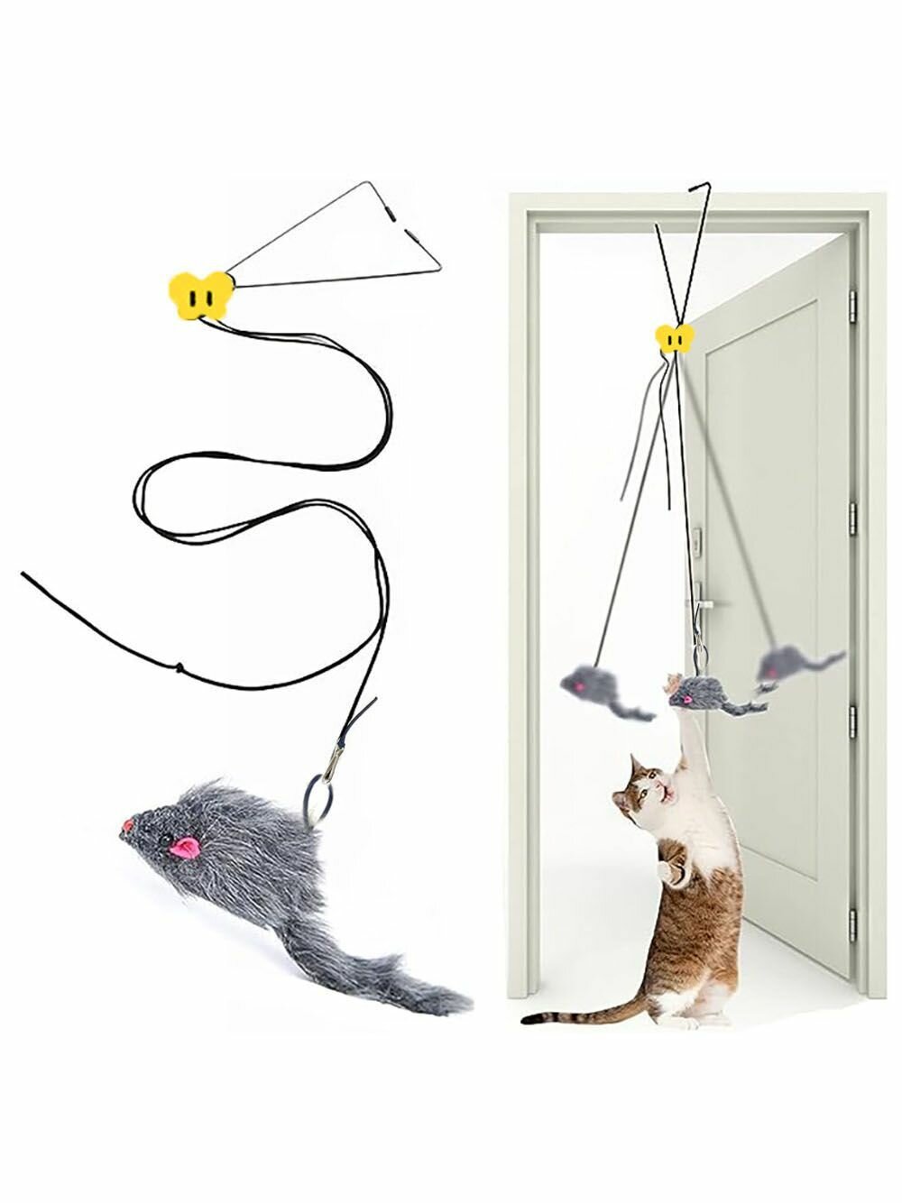 Игрушка "Мышка дразнилка" на резинке для кошек и котят, подвесная, с универсальным креплением