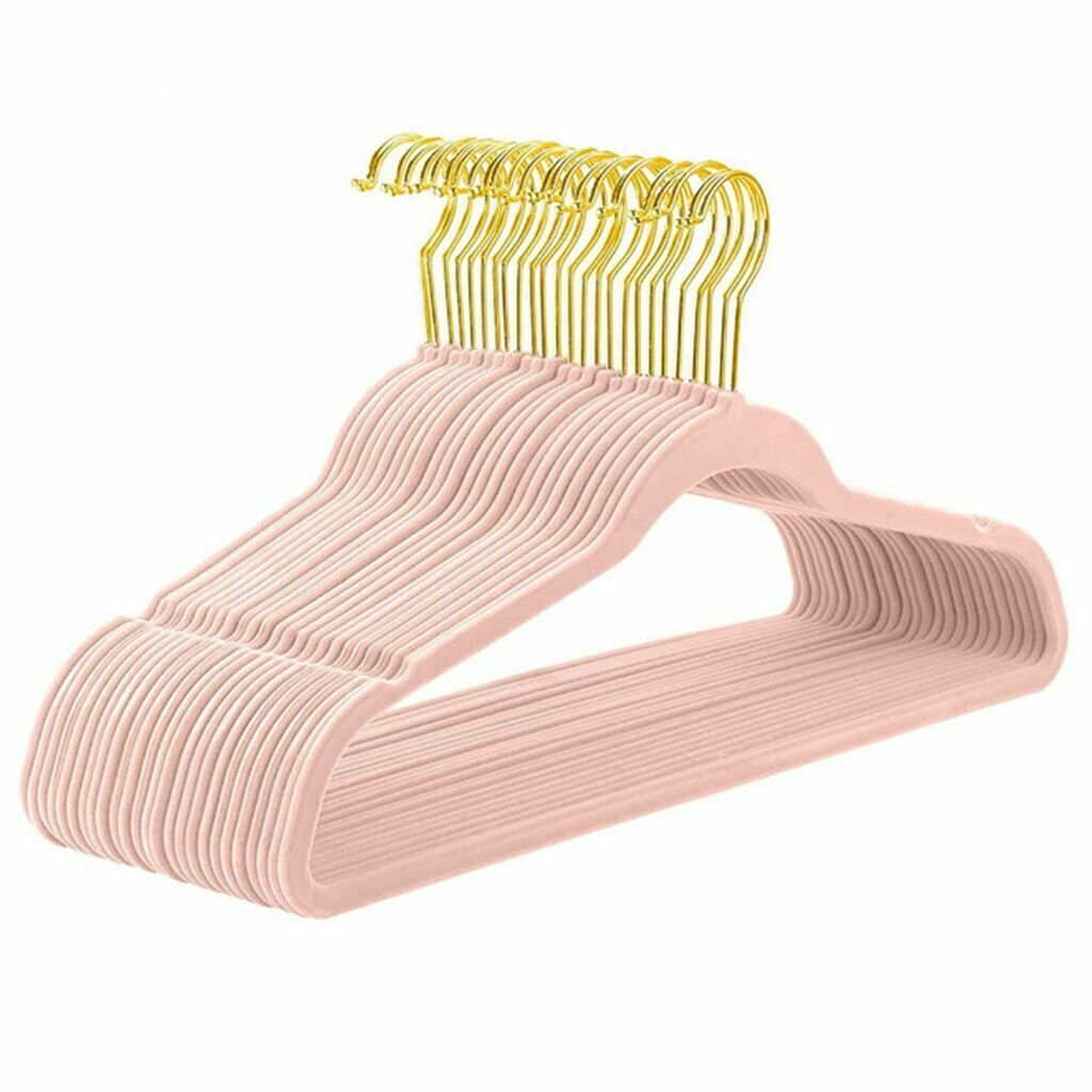 1 пара из 20 шт, нескользящая вешалка с золотым крючком из флока-03 pink