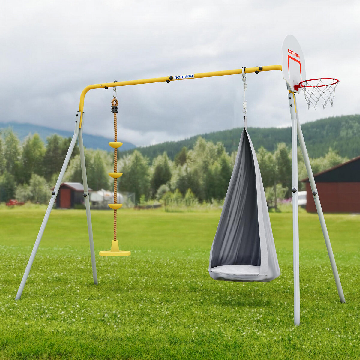 Дачный комплекс Romana PRO, каркас качелей комплект №5.1, серый/желтый