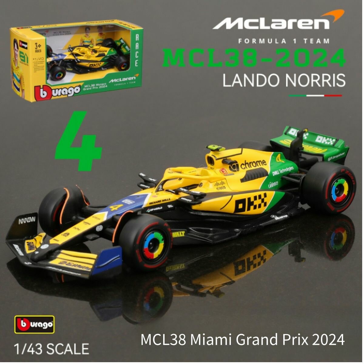 Гоночная модель F1, 1:43, MCL38 McLaren 4#-2024，Гоночная модель