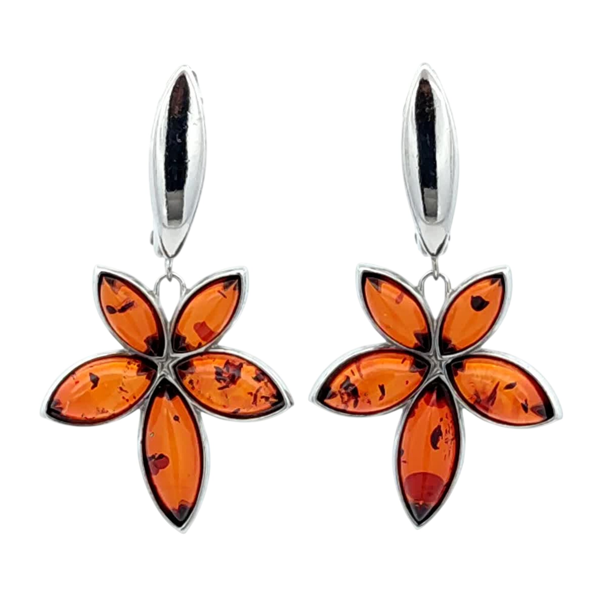 Серьги, серебро, 925 проба, родирование, янтарь