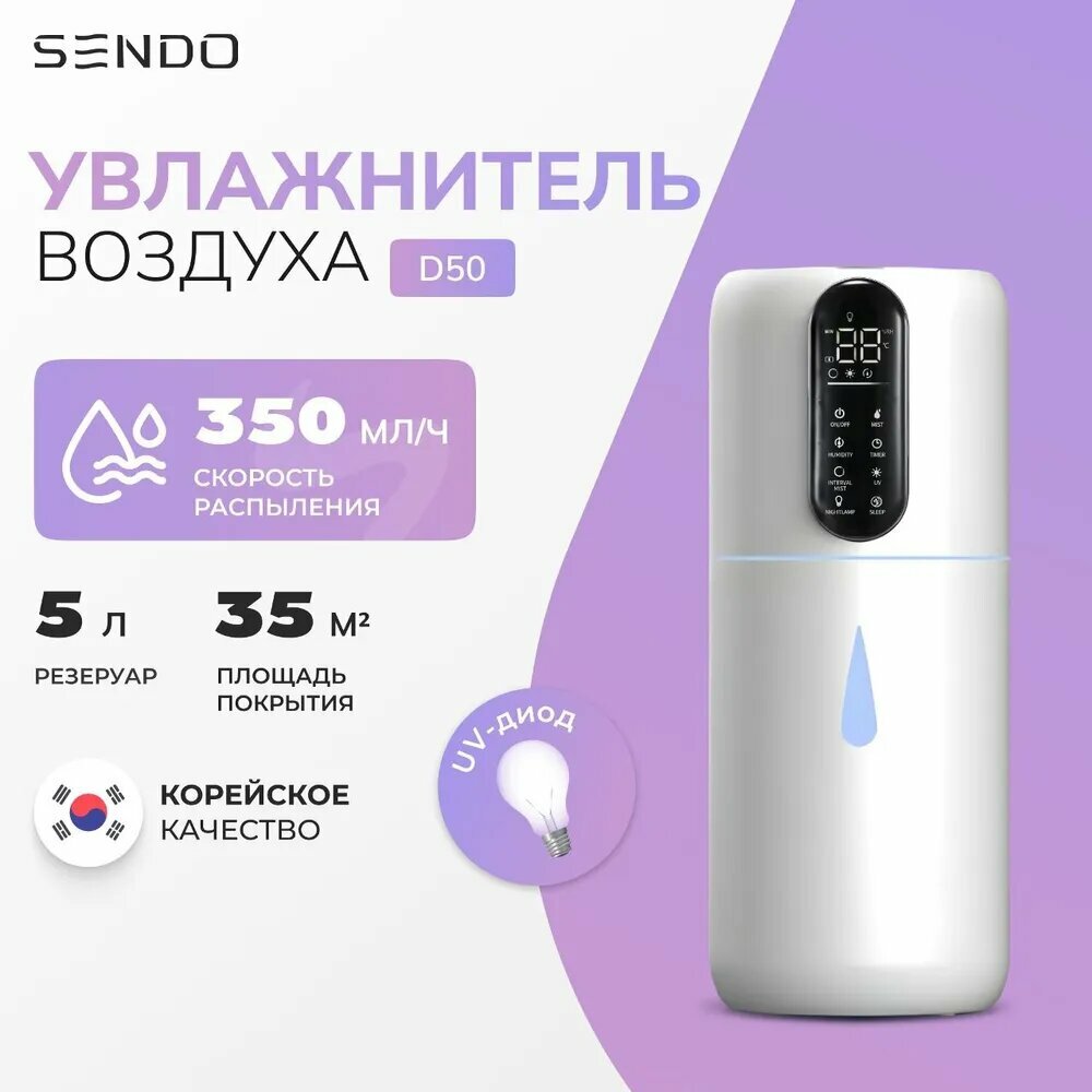 Увлажнитель воздуха Ультразвуковой Sendo by Stoewer Air D50 (Штоер)_1789050208-3eh7Y, белый