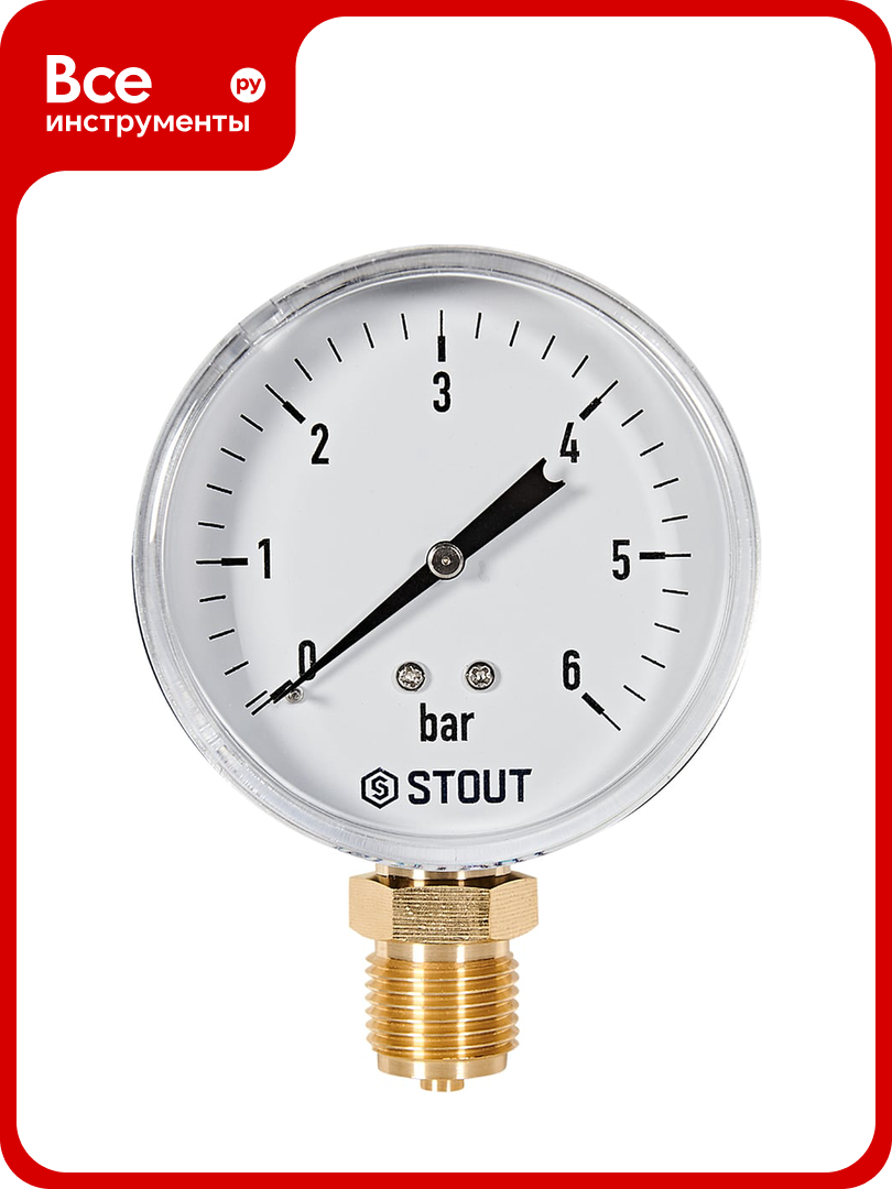 Манометр радиальный STOUT SIM-1010-800615 корпус Dn 80 мм 1/2, 0.6 бар,