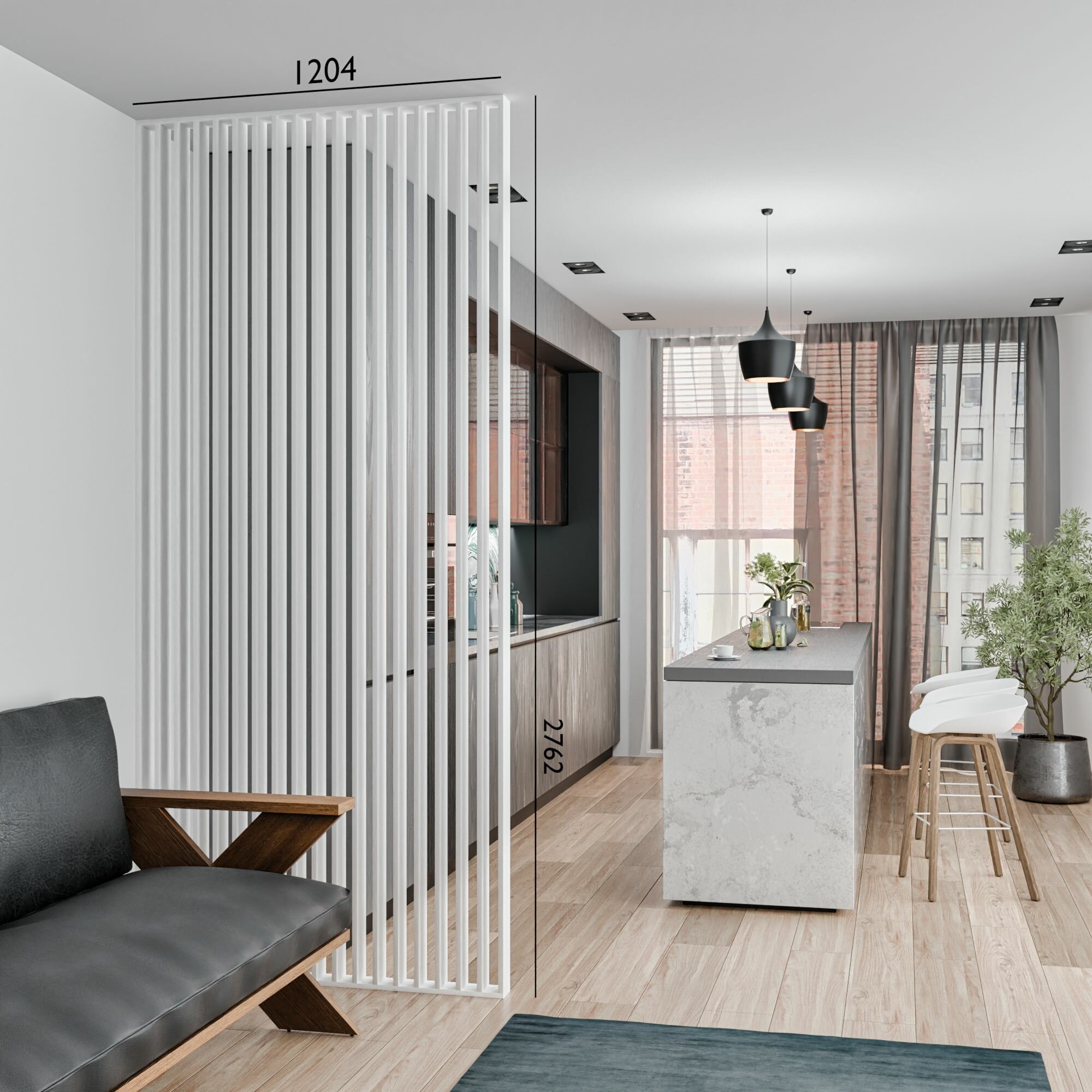 Перегородка для зонирования 1204 мм, 16х80мм, белый, рейки клуб