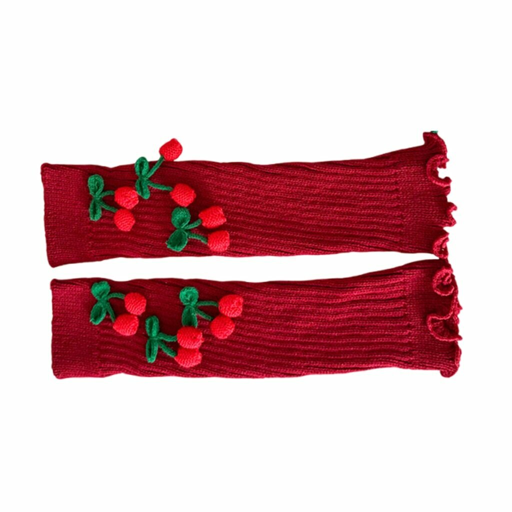 Женские Зимние Рождественские Вязаные Гетры С Милым Вишневым Бантом, Носки-Ботфорты