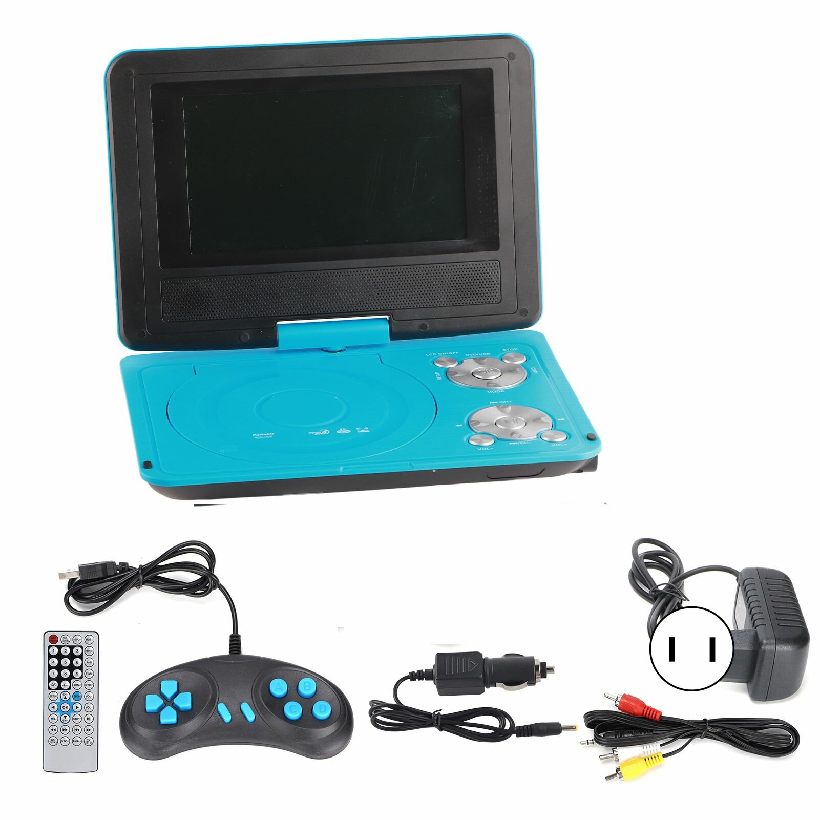 Портативный 6,8-дюймовый HD DVD-плеер для детей, многофункциональный автомобильный ТВ-плеер, удобный для использования в дороге, в машине и на природе, синий