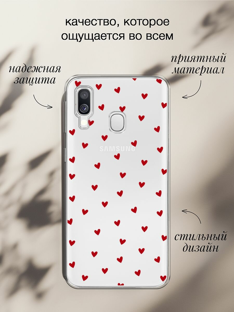 Чехол на Samsung Galaxy A40 / Самсунг Галакси А40 с принтом "Red hearts", прозрачный — фото 1