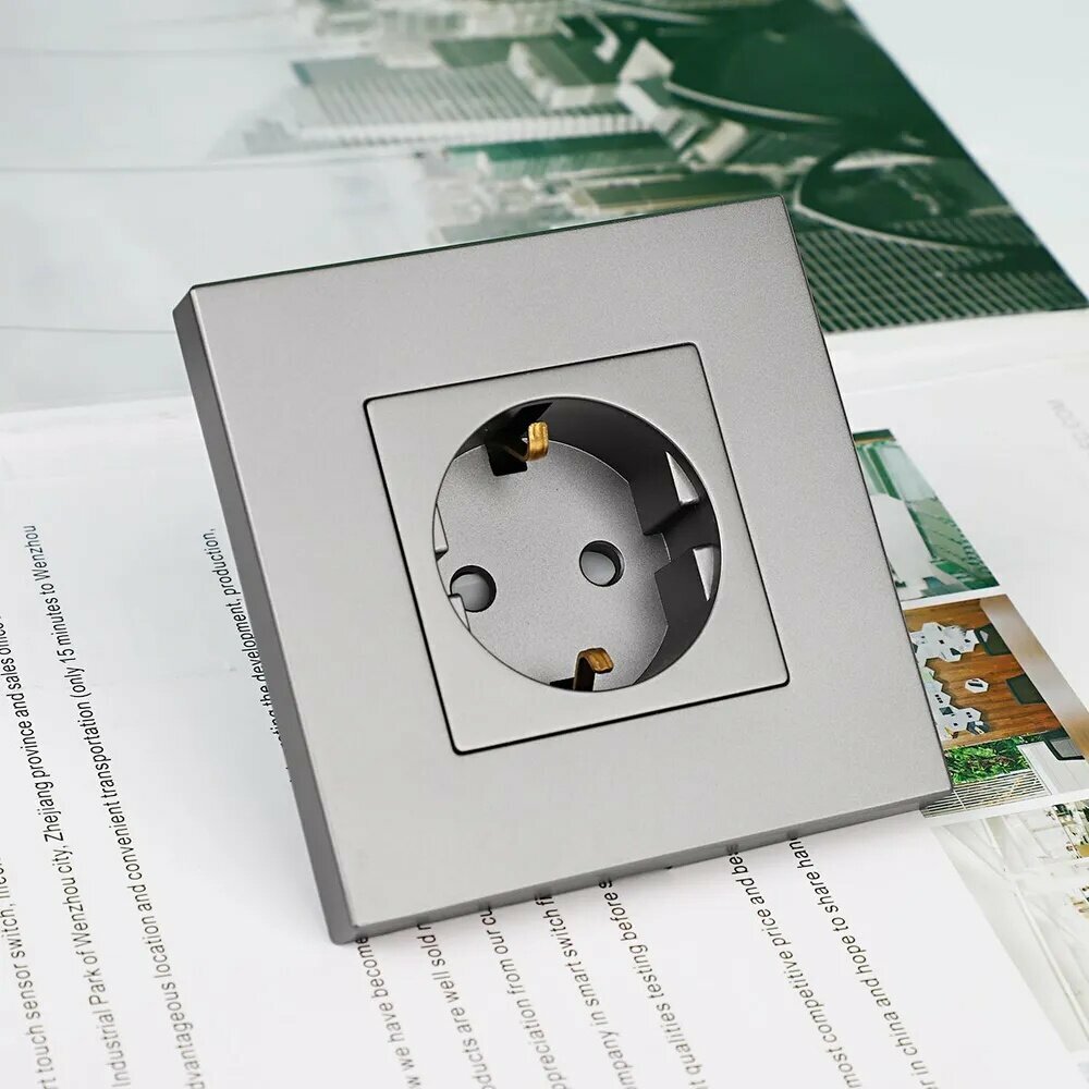 Розетки серая с заземлением и защитными шторками от детей, евророзетки из abs-пластика