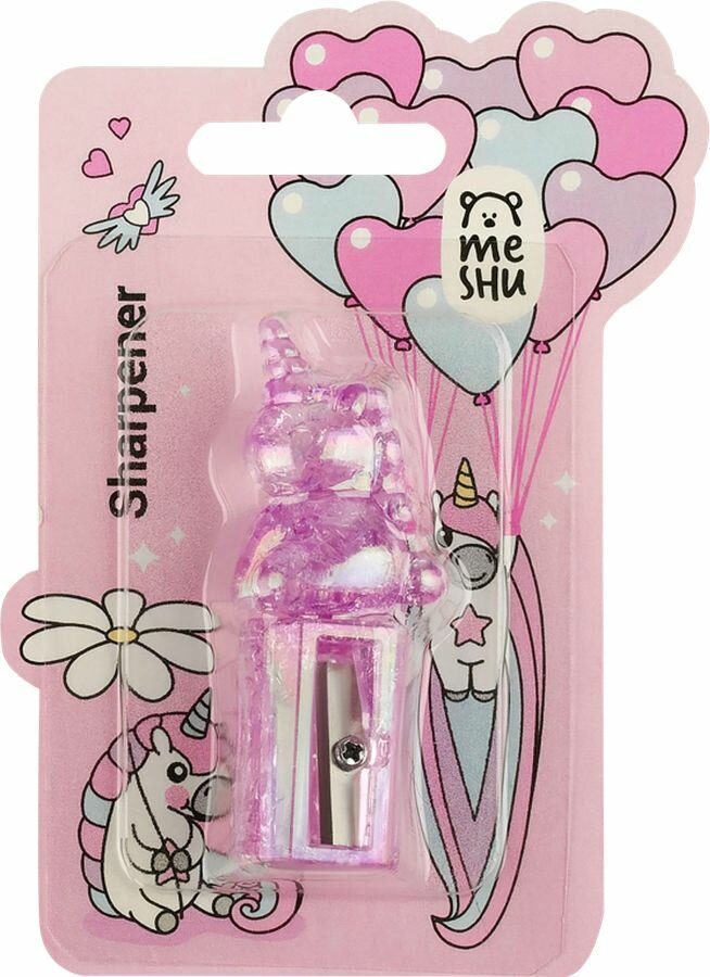 Точилка MESHU пластиковая Cute unicorn, 1 отверстие, ассорти (Китай)