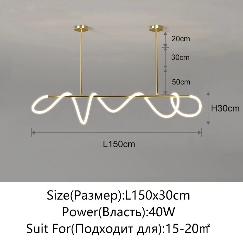 Подвесная LED люстра KAGU для гостиной Gold-A-150cm, Warm White No Remote