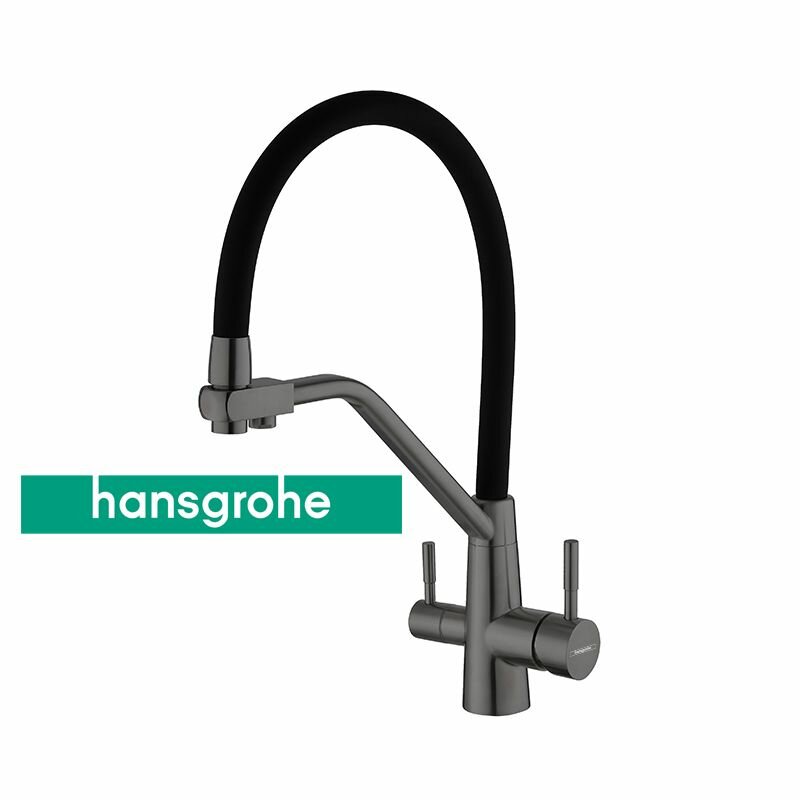 Смеситель для кухни Hansgrohe с гибким изливом и фильтром для питьевой воды. Цвет: серый металлик